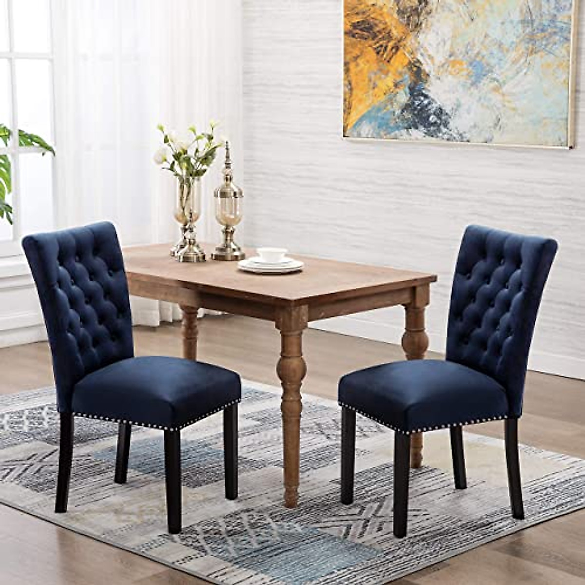 adochr Velvet Parsons Upholstered Dining Chair, Accent Chairs Dining Room Chairs Set of 2(Blue)