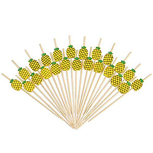 Minisland Mix-colored Fruits Watermelon Pineapple Leaf Cocktail Toothpicks 4.7 Inch Long Bamboo Skewers for Appetizers Drinks Hawaiian Party Food Picks 100 Counts- MSL115