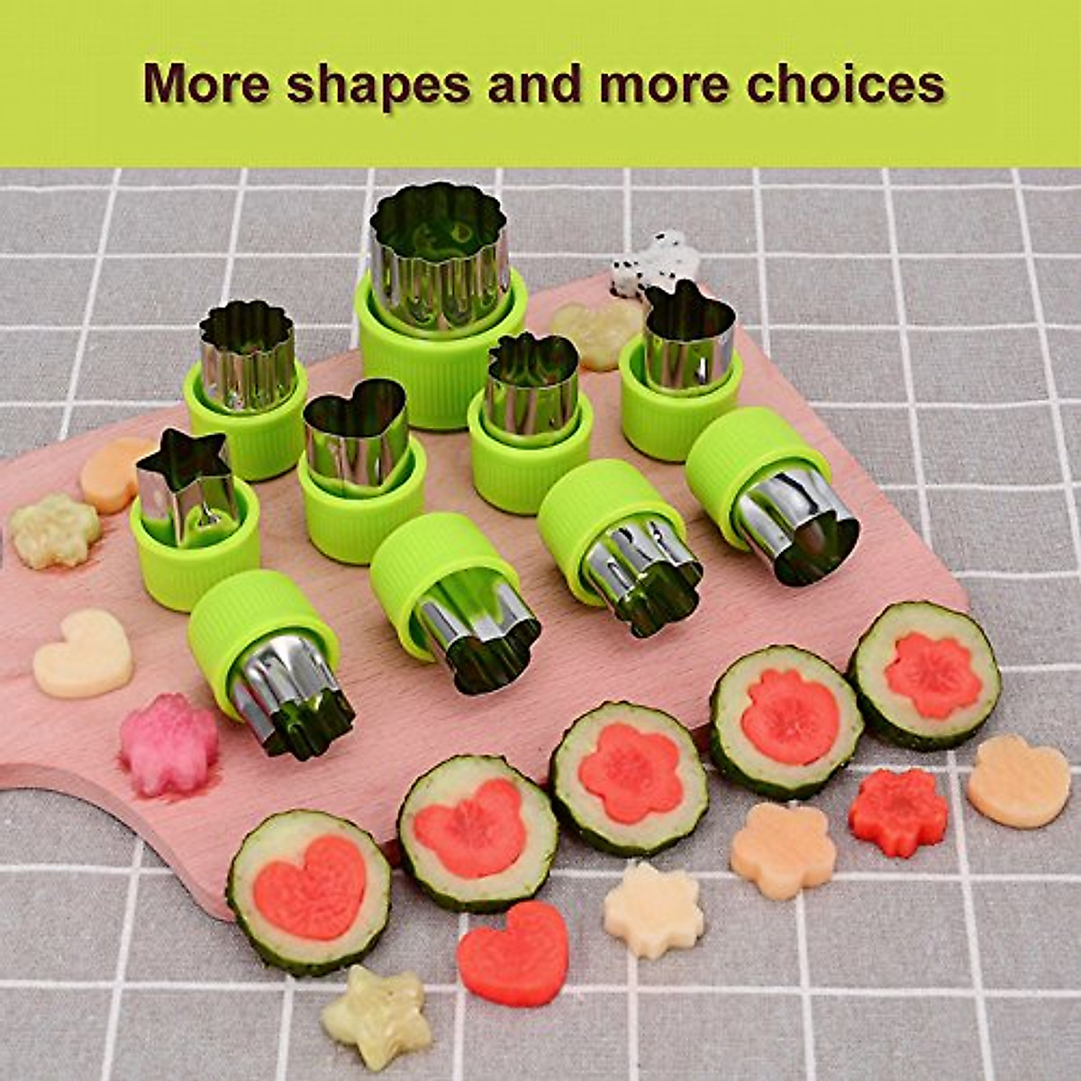 LENK Vegetable Cutter Shapes Set,Mini Pie,Fruit and Cookie Stamps Mold,Cookie Cutter Decorative Food,for Kids Baking and Food Supplement Tools Accessories Crafts for Kitchen,Green,9 Pcs