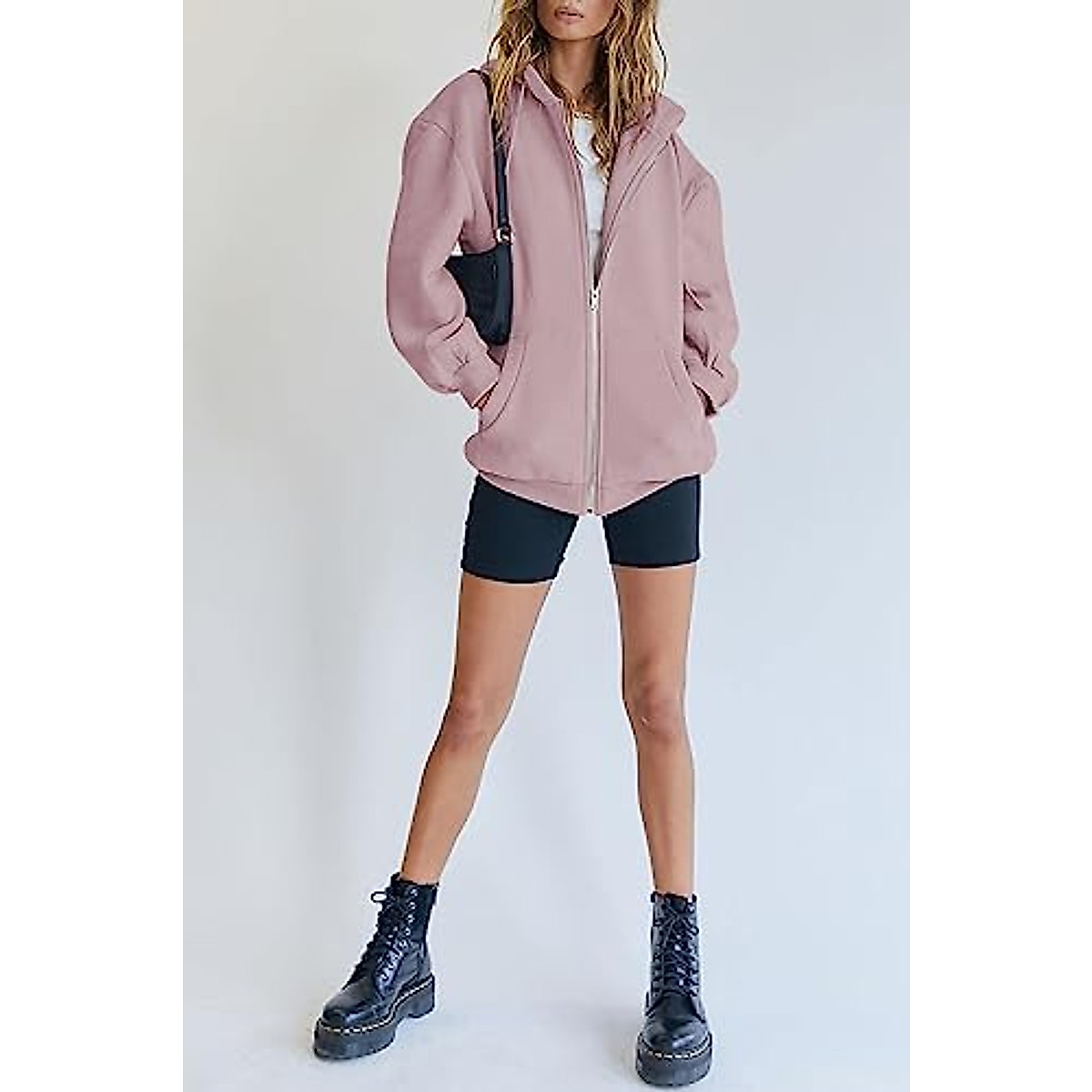 AUTOMET Womens Zip Up Hoodies Long Sleeve Fall Oversized Sweatshirts Fleece Y2K Jacket with Pockets 2025 Fashion Clothes Darkpink