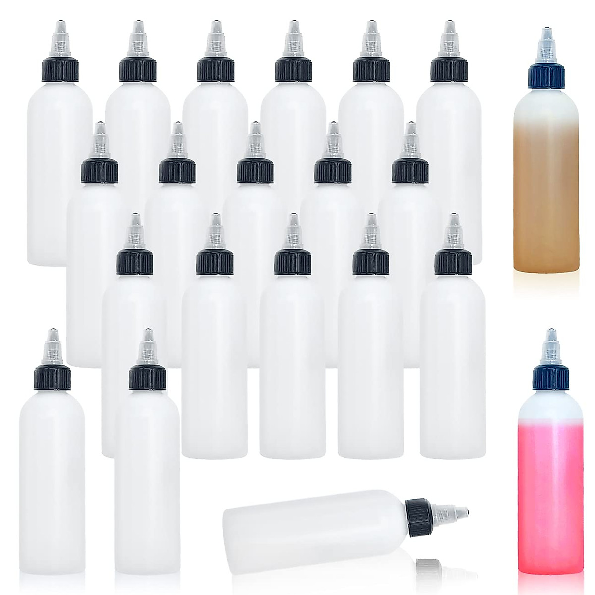 Qyyiguf 20 Pack Empty Squeeze Bottles,4oz Plastic Dispensing Bottles,Boston Round LDPE Bottles for Decorating,Arts and Crafts,Condiments