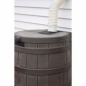 Good Ideas Rain Wizard 50 Gallon Plastic Rain Barrel for Outdoor Rainwater Collection and Storage Features a Metal Spigot and Flat Back Design, Oak