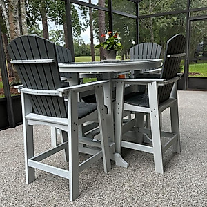 kevinplus Patio Bar Table and Bar Chairs Set of 4, Outdoor Bar Table with Umbrella Hole, Round Bar Table Set for Garden Backyard Poolside Balcony (5 PCS, Grey and White)