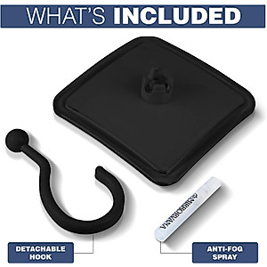 MIRRORVANA Hanging Fogless Shower Mirror for Shaving with 360° Rotatable Swivel Hook - Anti Fog and Shatterproof 6.3" x 6.3" Surface (Black)