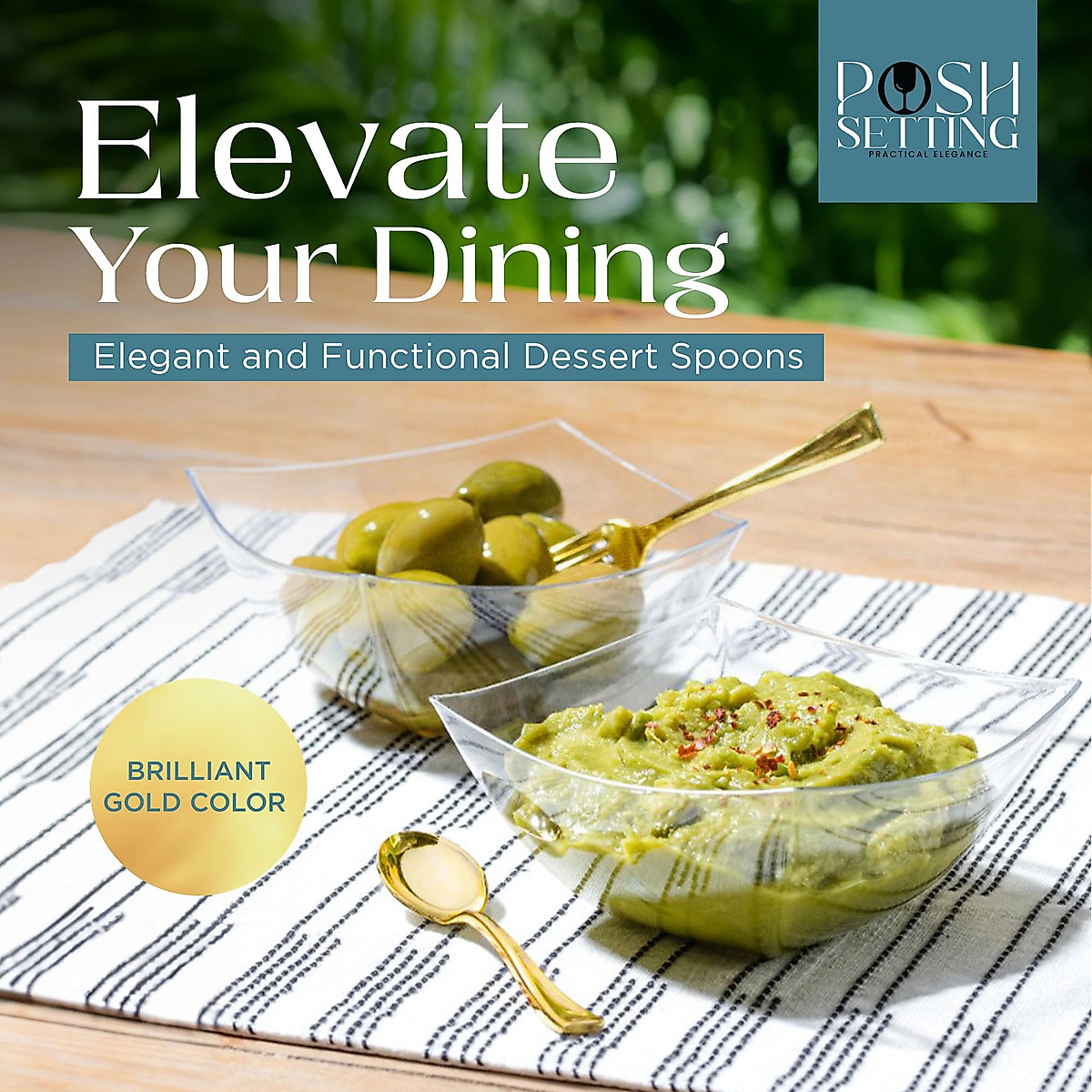 Posh Setting - Plastic Mini Spoons, Gold Mini Spoons, Gold Plastic Mini Dessert Spoons, Disposable Tiny Gold Spoons, 4 inch Mini Spoons for Appetizers, Taster Spoons, Ice Cream Spoons (36 Pack)