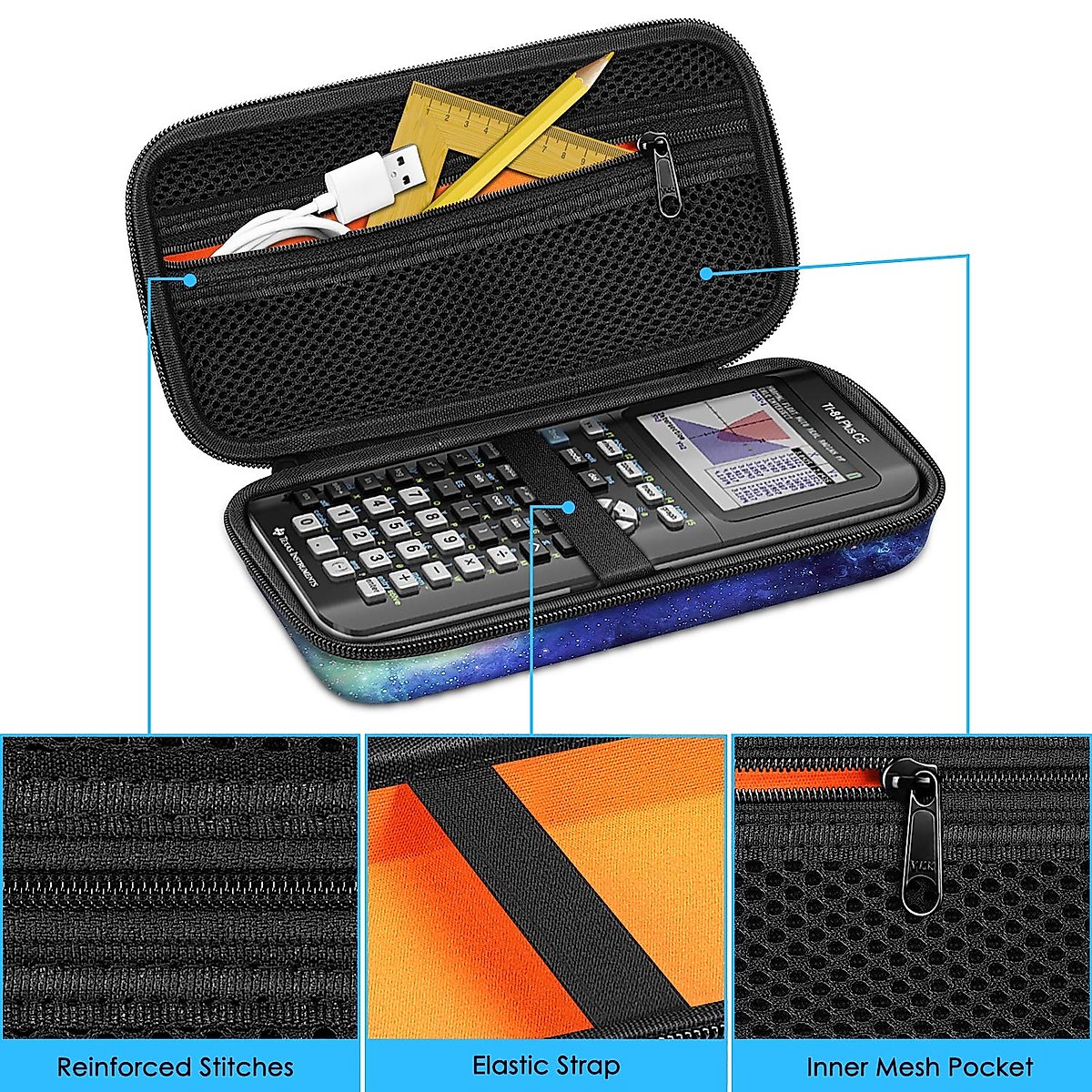 Graphing Calculator Carrying Case for TI-84 Plus CE, Fintie Hard EVA Shockproof Protective Box for TI-84 Plus/TI-83 Plus CE/Casio fx-9750GII (Galaxy)