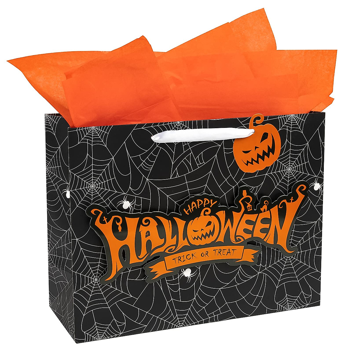 Loveinside Halloween Medium Gift Bags with Tissue Paper and Tag for Holiday, Party - 13" x 5" x 10", 1 Pcs - Black