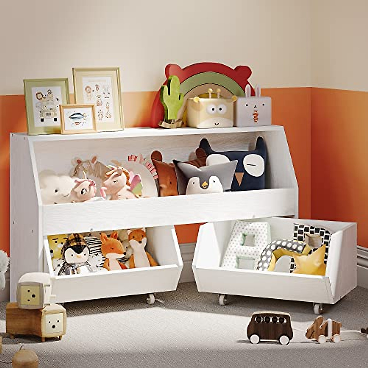 ZOPEND Toy Storage and Organizer for Kid, Boys and Girls Muti-Functional Bookcase and Storage Bin with Moveable Drawers, Children Toddler Storage Carbinet for Playroom, Bedroom, Nursery