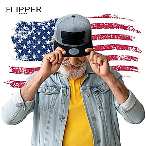 Flipper USA American Flag Flat Brim Bill Baseball Cap Classic Snapback Hat for Men Women Version.2 with 3 Sizes (Gray/Black, Large (22 3/8" ~ 23 1/8"))