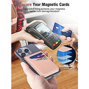 TopMade for MagSafe Wallet Stand, Strongest Magnetic Phone Wallet Card Holder for iPhone 15/14/13/12 Series, Vegan Leather, RFID Blocking, 5 Card Slots, Open ID Window, Slim, Rose Gold