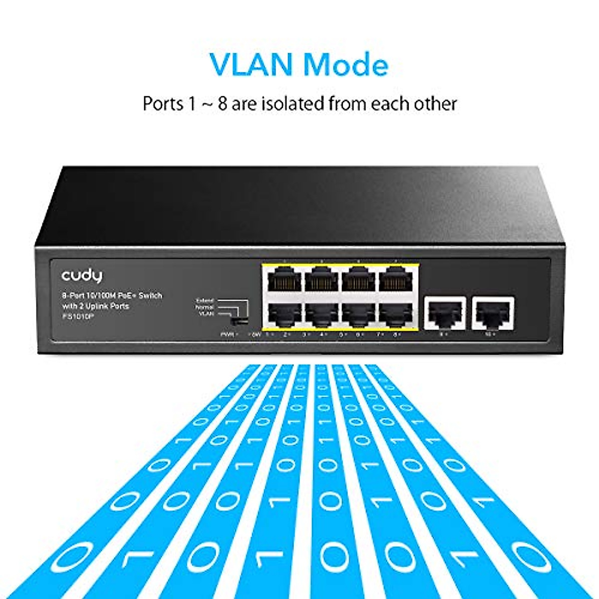 Cudy 8 Port PoE+ Switch with 2 Uplink Ports 120W, 8 10/100Mbps PoE+@120W, Extend/VLAN Mode, 802.3af, 802.3at Standard, Fanless, Watchdog, Plug and Play FS1010P