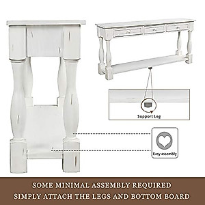 Goohome 64" Long Extra-Thick Console Table Sofa Table with 3 Drawers and Bottom Shelf, Open Countertop, Retro Mediterranean Style Solid Wood Accent Entryway Table for Hallway Living Room