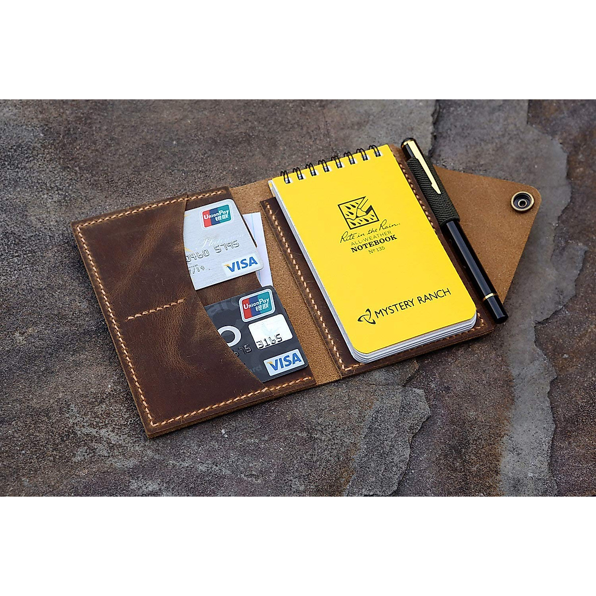 Personalized real genuine leather wallet cover for rite in the rain top-spiral notebook 3" x 5" 4" x 6" inch N05EPC