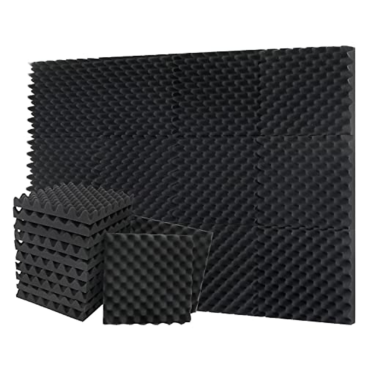 12 Pack-12x12x1.18 Inches Black Egg-crate Acoustic Foam Panels,Studio Foam Panels Meant for Echo Absorption, Acoustic Panels for Home Office, Sound Absorbing Panels(12x12x1.18 Inches, Black)