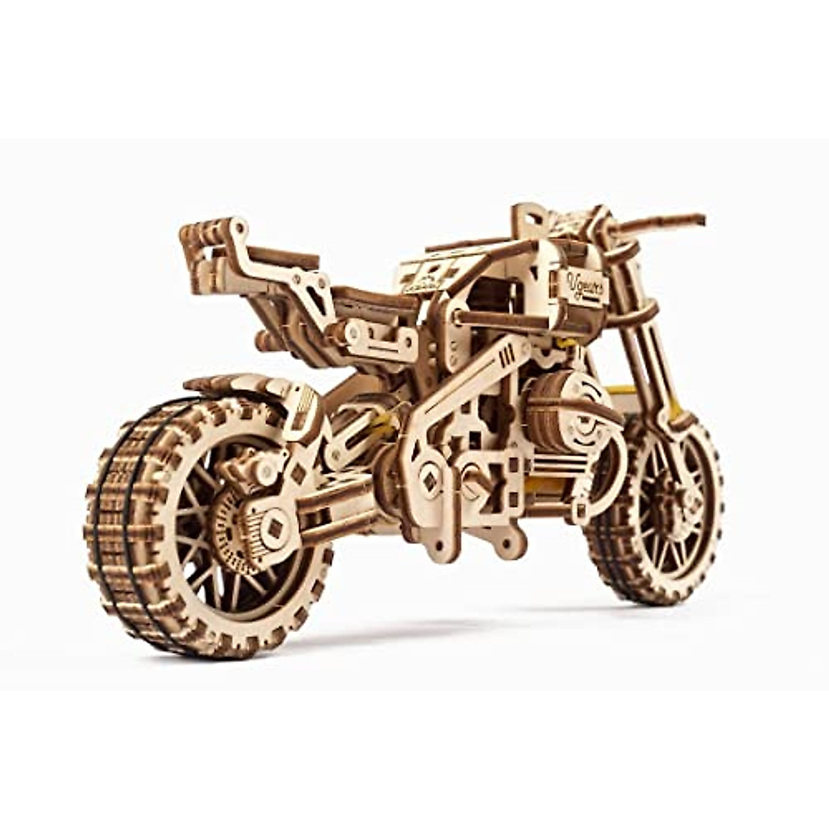 UGEARS Motorcycle with Sidecar 3D Puzzles - UGR-10 Motorcycle Scrambler Perfect Father's Day Gift Idea Wooden Model Kits for Adults to Build - Retro Design Sidecar Motorbike Model Kit with Rubber Band Motor