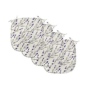 Lunarable Purple Chair Seating Cushion Set of 4, Lavender Paint Pattern French Fragrance Organic Herb Theme Country Cottage, Anti-Slip Seat Padding for Kitchen & Patio, 16"x16", Violet Ivory Dust