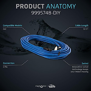 Dolphin Genuine Replacement Part — Durable 131 FT Blue Cable with Swivel for Tangle-Free Operation — 9995748-DIY