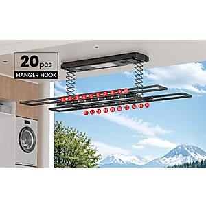 Ouayrhea Ceiling Clothes Drying Rack Electrical - Foldable Telescoping Laundry Drying Rack with Heater Fan, Remote and Led Light (Ceiling Mounted,130)