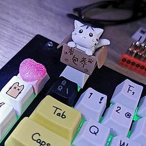 Hai Lan 1pc DIY Cartoon Mechanical Keyboard ESC Keycap Cute Cat Custom Keys Caps Novelty Bottom Backlit Keyboard Keycaps Gaming Accessories Children's Gifts, White