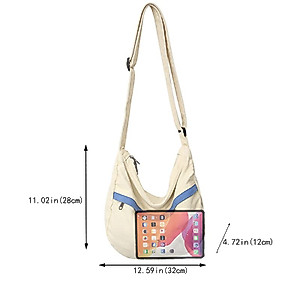 PRAGARI Canvas Messenger Bag Hobo Crossbody Bag for Women White Shoulder Tote Handbag Vintage Aesthetic Travel Work