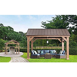 Coen L-GZ1171PWD-B Hudson Cedar Wood Pavilion with Hardtop, Gazebo, 14'x12', Natural/Brown