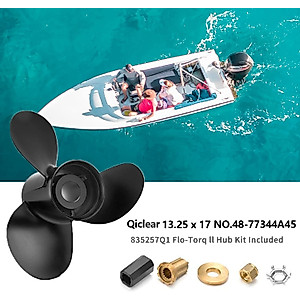 Qiclear 13 1/4x17 Upgrade OEM 48-77344A45 Aluminum Outboard Boat Propeller fit Mercury Motos 60 75 90 100 115 125 HP,15 Spline Tooth,Rh,13.25x17p