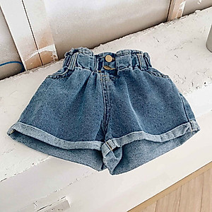 Moru Toddler Baby Girls Casual Denim Shorts Summer High Waisted Jeans Short (Blue, 12-24 Months)