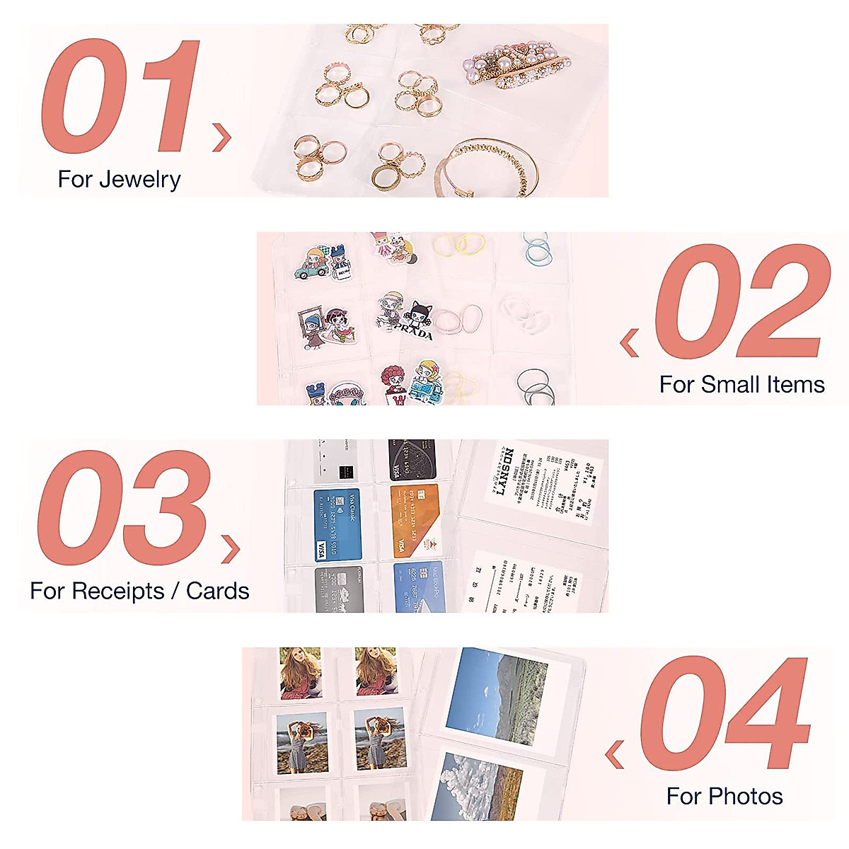 Travel Jewelry Organizer LAEDO Case Transparent Storage Book with Pockets Portable Bag Ring Binder Zipper Pouch for Necklace, Earrings, Rings, Bracelet, Black, One size