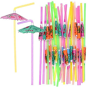 100PCs Creative Disposable Straws - Disposable Milk Tea Drink Plastic Straws, Bendable-Plastic Color Straws For Hawaii Beaches Party