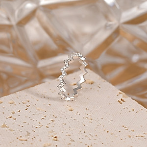 SHINYSO Weddings Band for Women Waved Thin Stacking Ring Full Cubic Zirconia Eternity Engagement Silver Ring Size 7