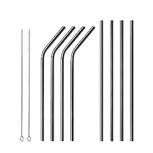 MEWAY 8Pack Reusable Stainless Steel Metal Straws with Case - Long Drinking Straws for 20 oz Dishwasher Safe - 2 Cleaning Brushes Included