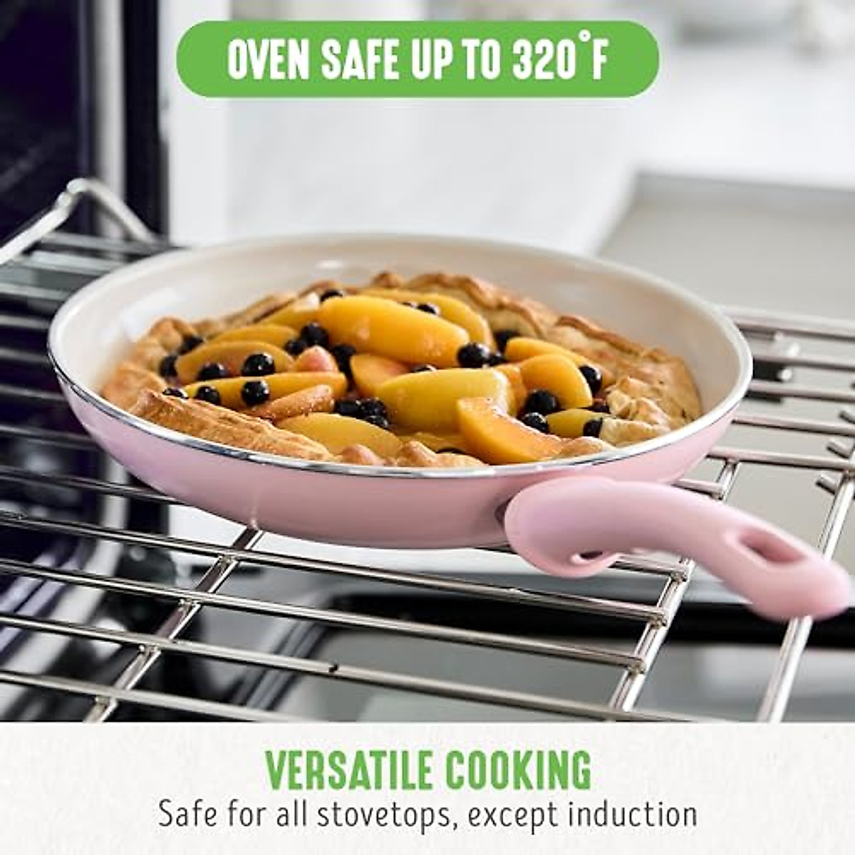 GreenLife Soft Grip Healthy Ceramic Nonstick 18 Piece Kitchen Cookware Pots and Frying Sauce Saute Pans Set, PFAS-Free with Kitchen Utensils and Lid, Dishwasher Safe, Soft Pink