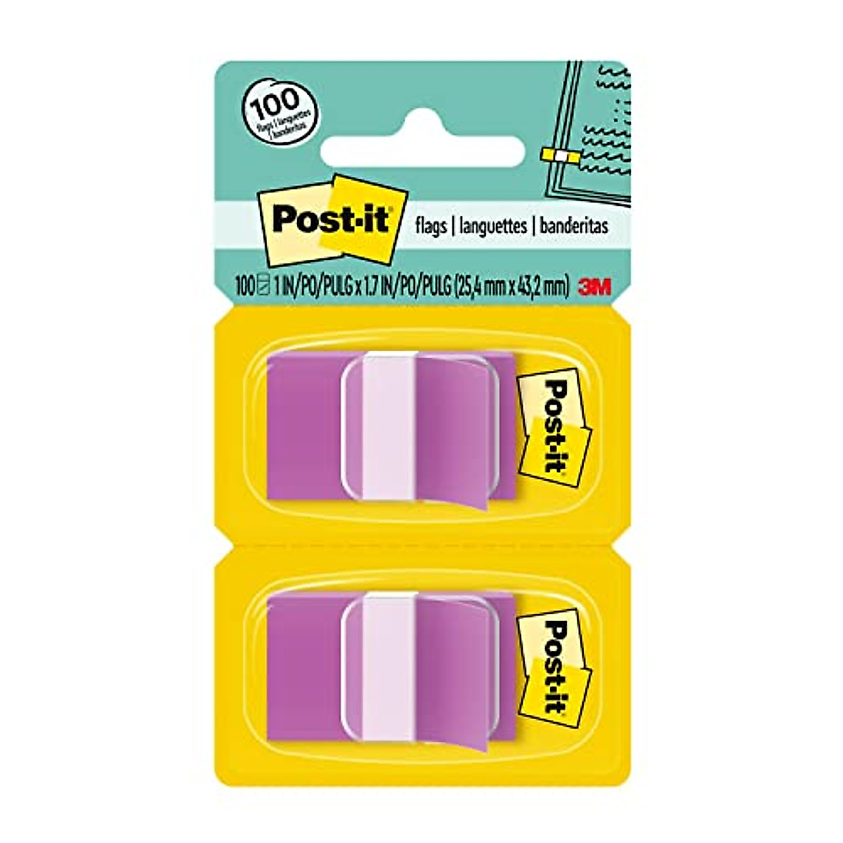 Post-it Flags, 50/Dispenser, 2 Dispensers/Pack, 1 in Wide, Purple (680-PU2)