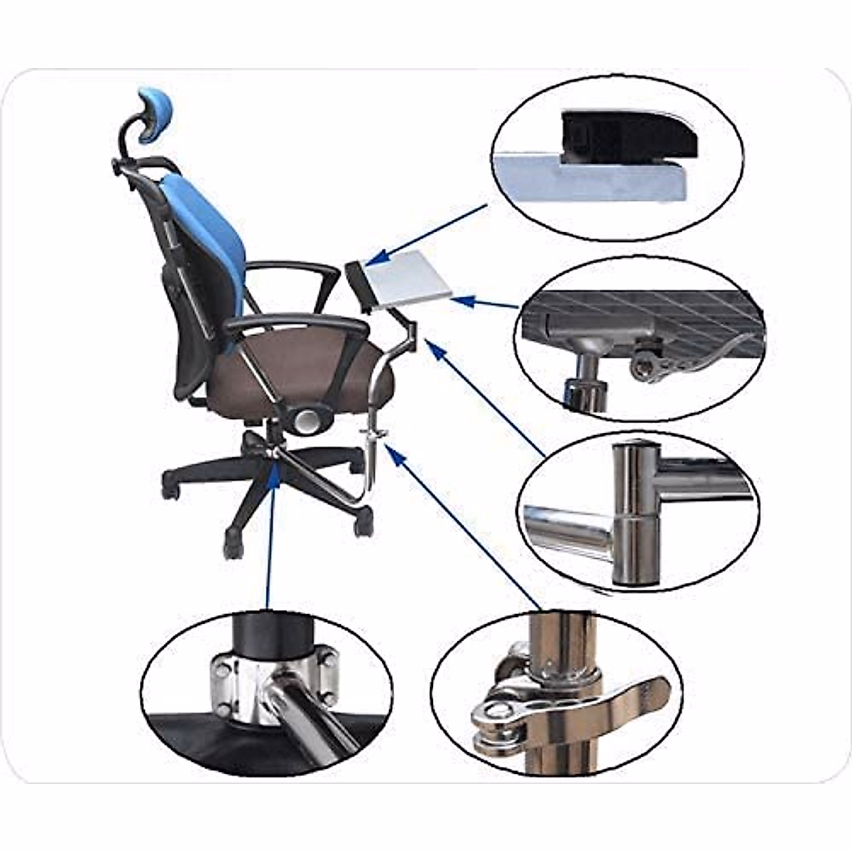 Ergonomic Laptop Keyboard Mouse Chair Stand Mount Holder Installed to Chair