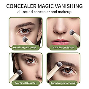 Concealer Brush Set by GOERTI Angled Concealer Brushes for Under Eye Concealer Nose Contour Brush Small Sponge Blender Cover and Blend Imperfections Full or Spot Coverage 3pcs (Green)