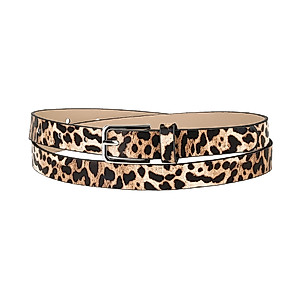 Allegra K Women's Skinny Waist Belts Single Pin Buckle Cute Animal Printed Pants Dress Thin Faux Leather Belt Fit waist 77-94cm/30-37 Leopard Printed