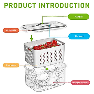 QPPKII 6 PCS Fruit Storage Containers for Fridge with Handle and Colander, Fruits/Vegetables/Berry Saver Container for Refrigerator, Food Storage Containers for Picnic