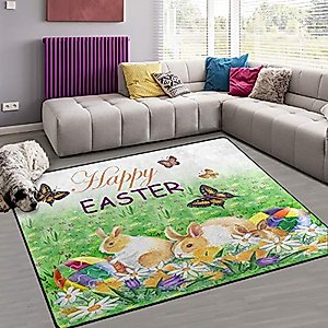 Naanle Easter Holiday Non Slip Area Rug for Living Dinning Room Bedroom Kitchen, 5' x 7'(58 x 80 Inches), Easter Rabbit Nursery Rug Floor Carpet Yoga Mat