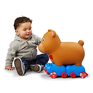 Kid Trax Silly Skaters Bear Toddler Foot to Floor Ride On Toy, Kids 1-3 Years Old, Soft and Inflatable, Single Rider, Light Up LED Rollerskates, Brown