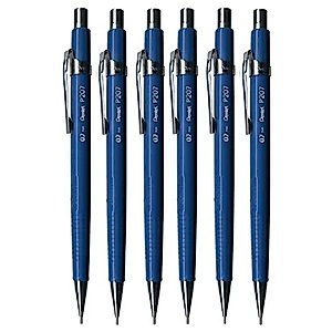Pentel 0.7mm (P207-C) Blue P200 Series Automatic Mechanical Drafting Pencil Refillable Lead Eraser (Pack Of 6)