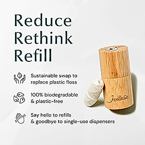 JentleCo Bamboo Floss Dispenser and Biodegradable Silk Floss (33 yd / 30 m) - Earth Friendly, Refillable, Unflavored, Plastic-Free, Zero-Waste