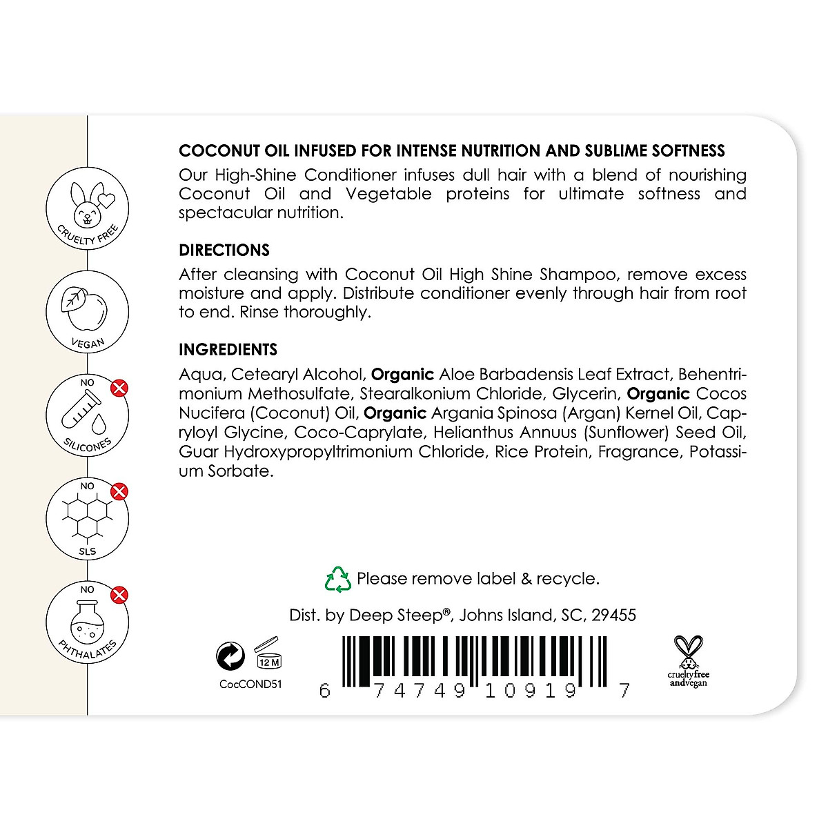 Deep Steep Hair Conditioner, 17oz (Coconut Oil High Shine)