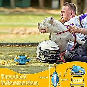 Rmolitty Squeaky Dog Toys for Aggressive Chewers - Tough Indestructible Dog Chew Toys for Large Breed Dogs with Natural Rubber (Rugby-Blue)