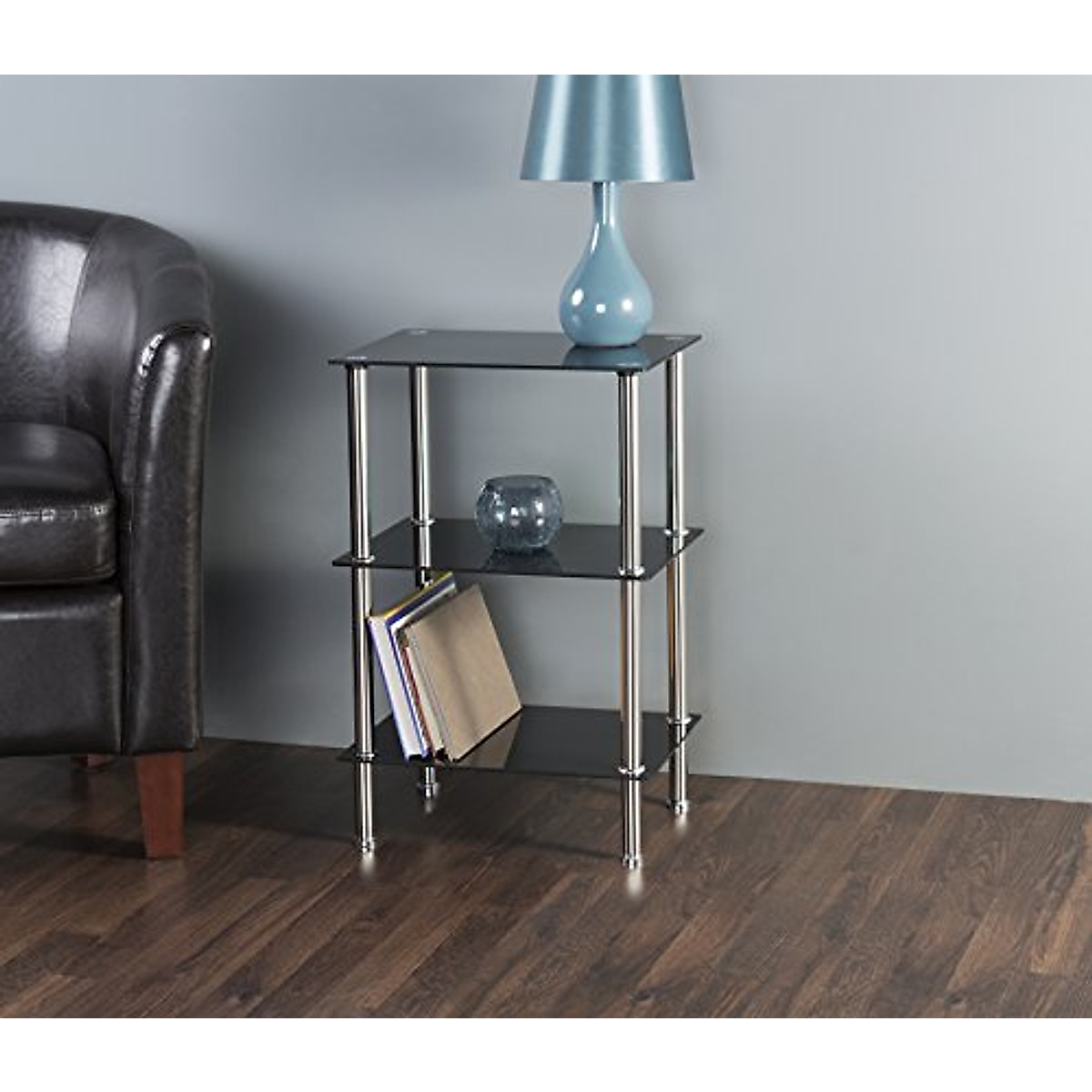 AVF S33-A Small 3 Tier Shelving Unit in Black Glass & Chrome