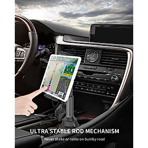 APPS2Car Solid Cup Holder Tablet Mount for Car, Adjustable Height iPad Car Mount for Truck Low Profile Road Trip Essentials Compatible with 4.7-13" iPad Pro Air Mini, Fire, iPhone, Cell Phone - Black