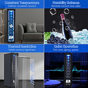 CuisinAid 1.84 Cu.Ft Wine Cooler Refrigerator, 18 Bottle Capacity Mini Wine Fridge With Adjustable Shelves, 40~64°F Digital Temperature Display, Wine Cellars With Led Light For Home, Office, Bar