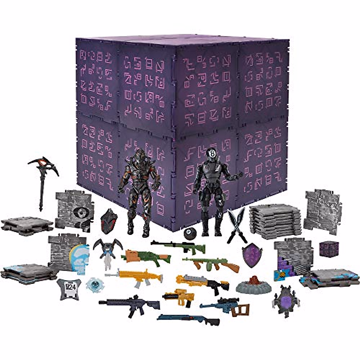 FORTNITE Large Vending Machine, 2 Figure Pack - Features Ruin and 8-Ball 4 Inch Collectible Action Figures - Includes 24 ‘The Cube’ Pieces, 10 Weapons, 8 Back Bling, 3 Harvesting Tools, and More