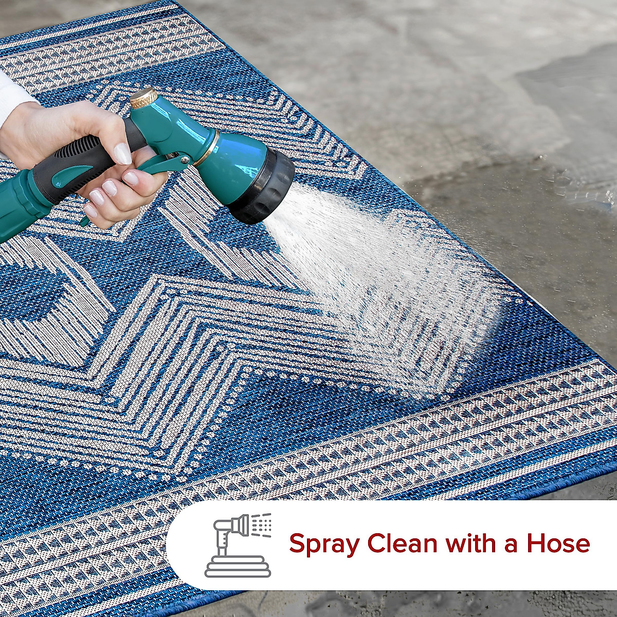 nuLOOM 4x6 Outdoor/Indoor Ranya Tribal Area Rug, Blue, Geometric Design, Stain Resistant, Highly Durable, For Patio, Balcony, Bedroom, Dining Room, Living Room, Bathroom