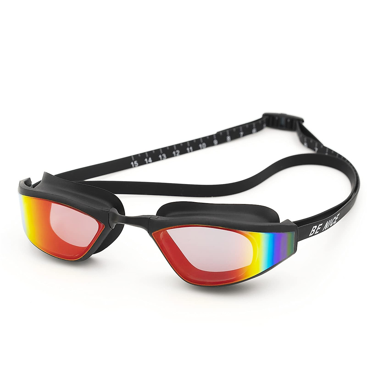 BENICE Swim Goggles, Anti Fog Mirrored Lens Leakproof Swimming Goggles UV Protection for Men Women Youth,Black/Red