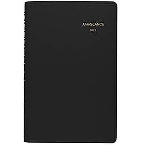 2022 Daily Appointment Book & Planner by AT-A-GLANCE, 5" x 8", Small, Black (7080005)